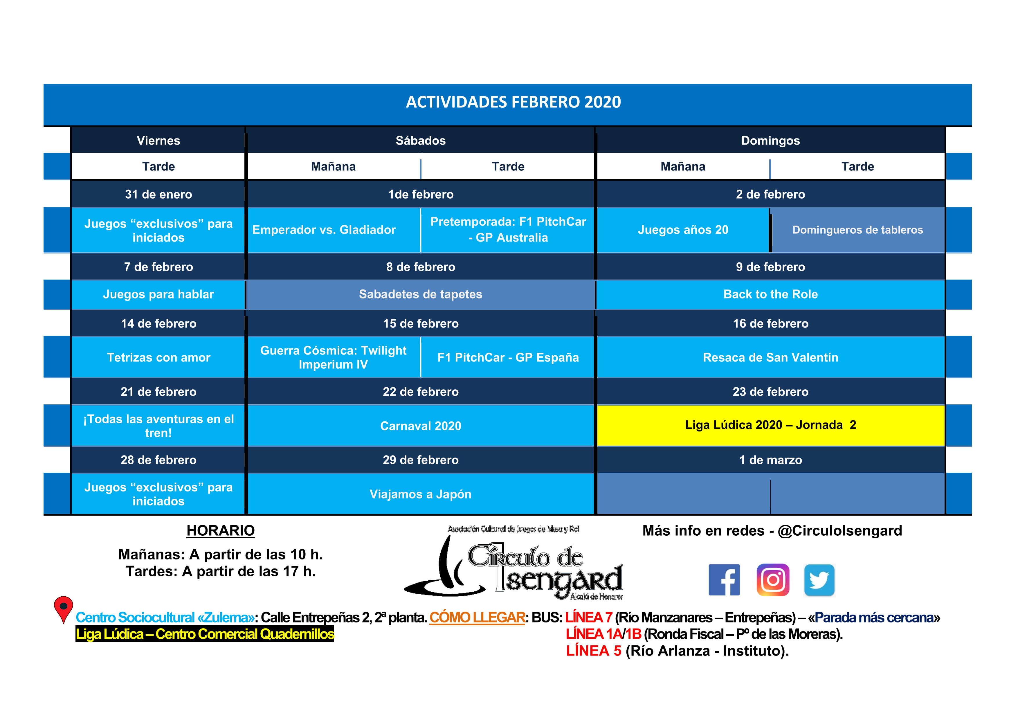 Calendario eventos febrero 2020 - Cí­rculo de Isengard